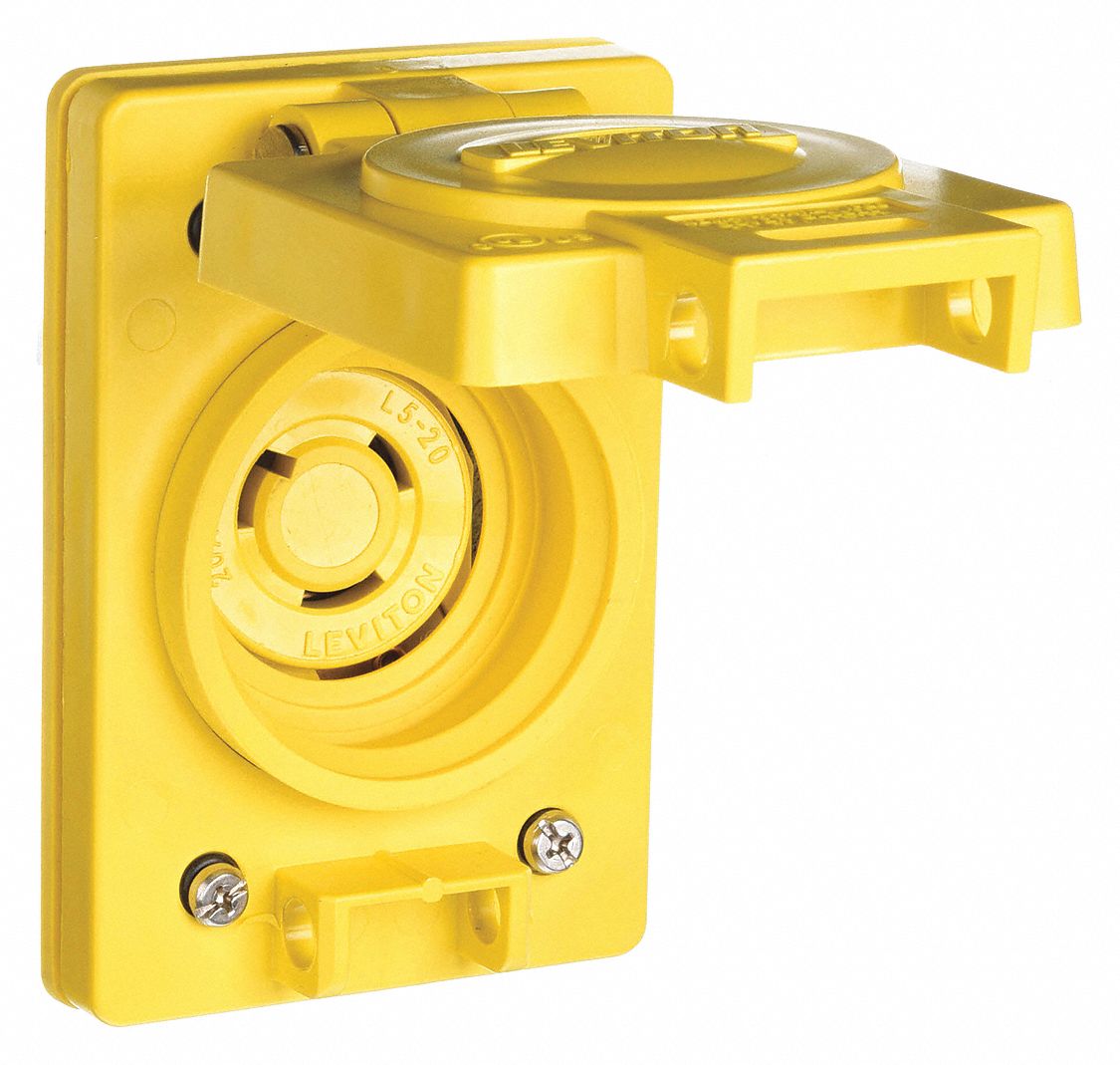Yellow Locking Receptacle, 20 Amps, 125V AC Voltage, NEMA Configuration ...