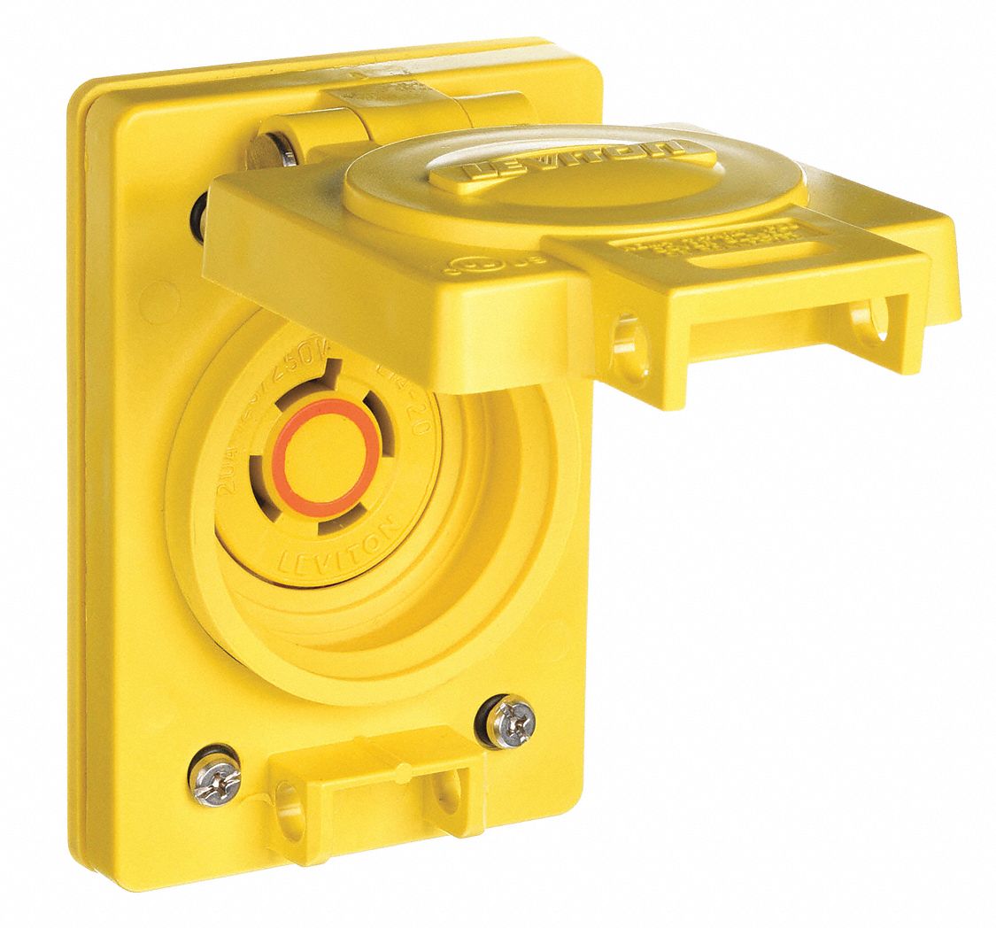 Yellow Locking Receptacle, 20 Amps, 125/250V AC Voltage, NEMA ...
