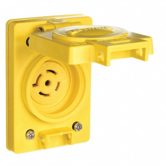 Yellow Locking Receptacle, 20 Amps, 120/208V AC Voltage, NEMA ...