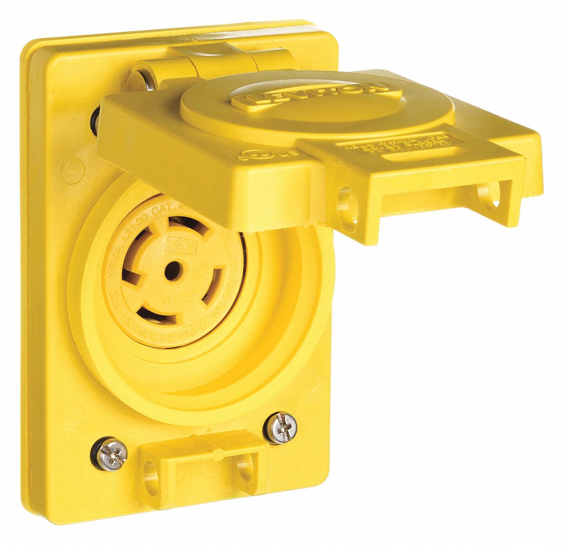 Yellow Locking Receptacle, 30 Amps, 120/208V AC Voltage, NEMA ...