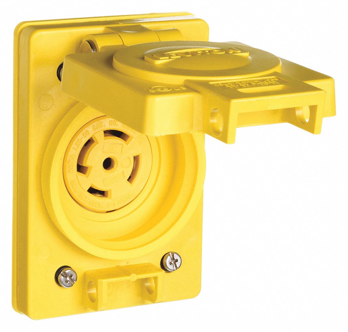 Yellow Locking Receptacle, 30 Amps, 347/600V AC Voltage, NEMA ...