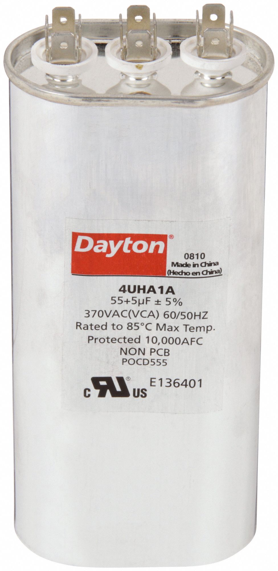 DAYTON, Oval, 370V AC, Motor Dual Run Capacitor - 4UHA1|4UHA1 - Grainger