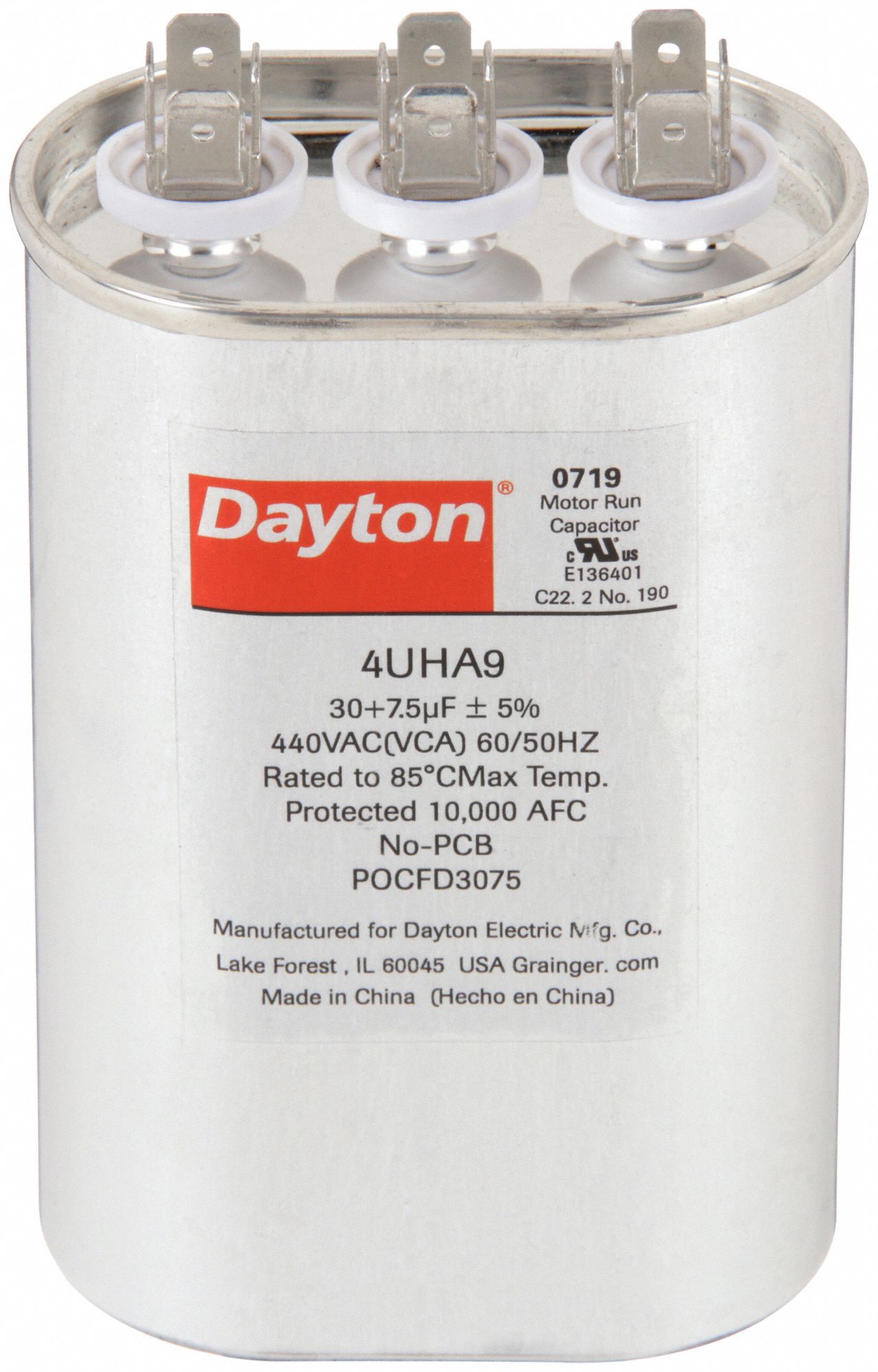 DAYTON, Oval, 440V AC, Motor Dual Run Capacitor - 4UHA9|4UHA9 - Grainger