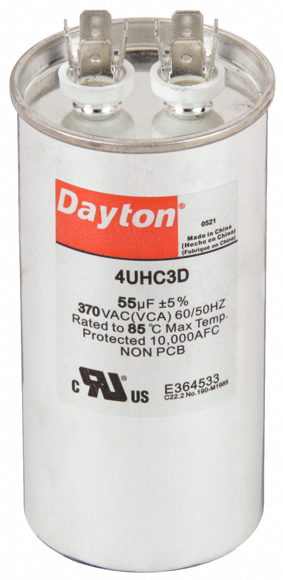 DAYTON, Round, 370V AC, Motor Run Capacitor - 4UHC3|4UHC3 - Grainger