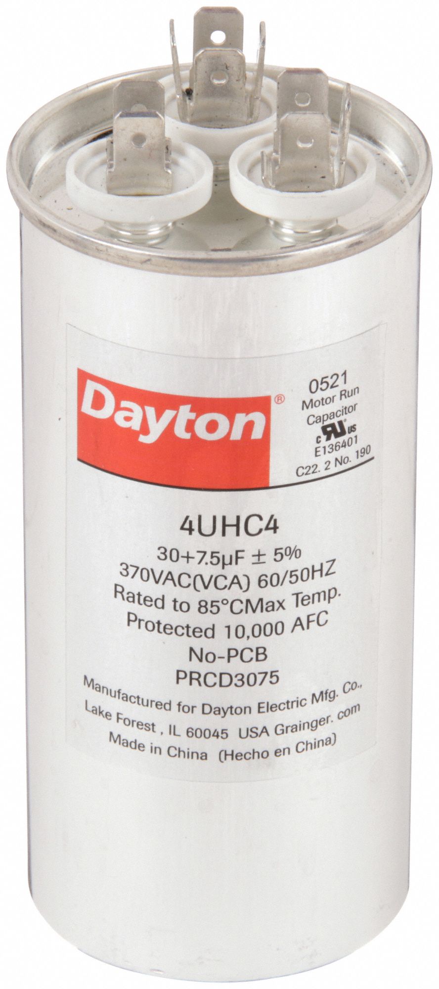 DAYTON, Round, 370V AC, Motor Dual Run Capacitor - 4UHC4|4UHC4 - Grainger