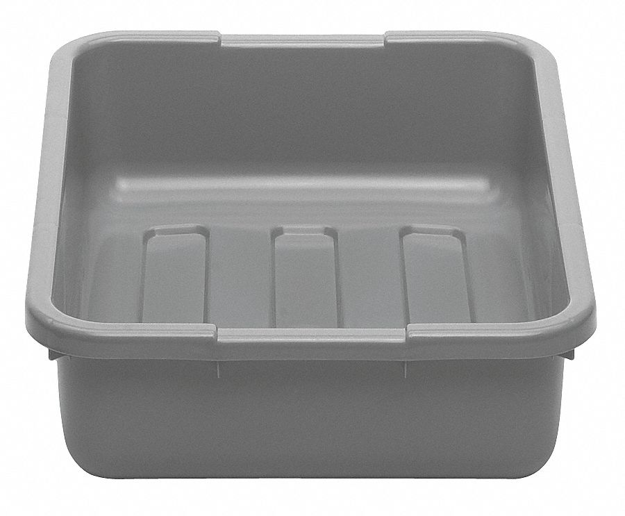 20 1/4 in x 15 1/4 in x 4 15/16 in Plastic Bus Bin, Light Gray - Grainger