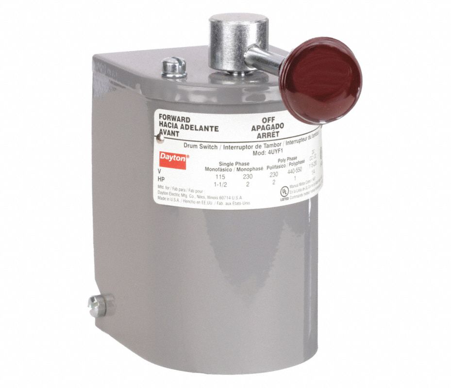 DAYTON Interruptor de Tambor, Mantenido Reversible, Polos: 3, NEMA 1.0 ...