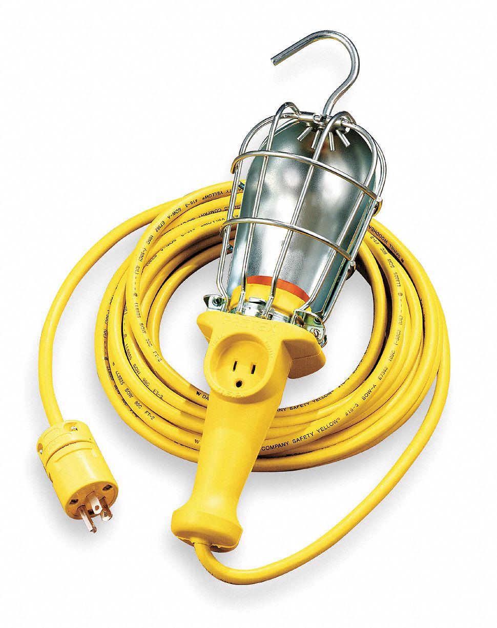 Incandescent Hand Lamp, 100 Lamp Watts, 25 ft Cord Length, Yellow ...