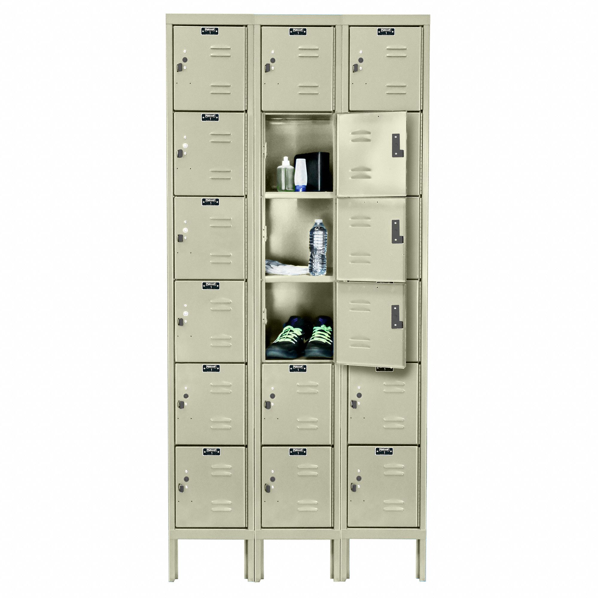 HALLOWELL Box Locker: 36 in x 18 in x 78 in, 6 Tiers, 3 Units Wide ...