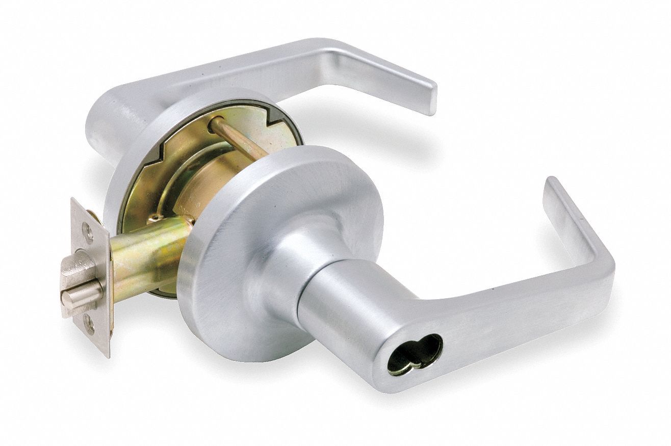 Lever, Mechanical, Heavy Duty, Keyed Different, Satin Chrome, 2 3/4 in ...