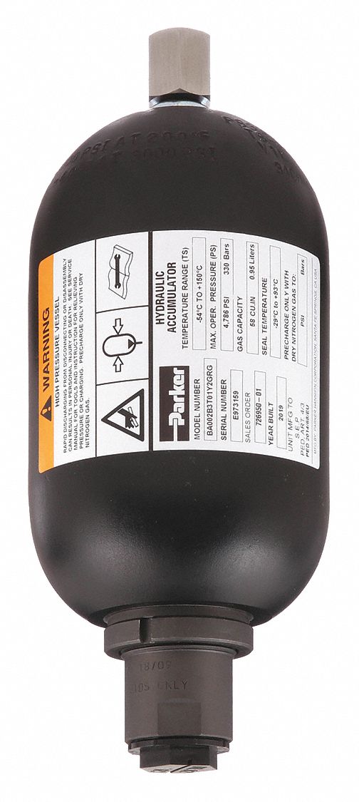 PARKER, 58 cu in Fluid Volume, 58 cu in, Bladder Accumulator - 4VV73 ...