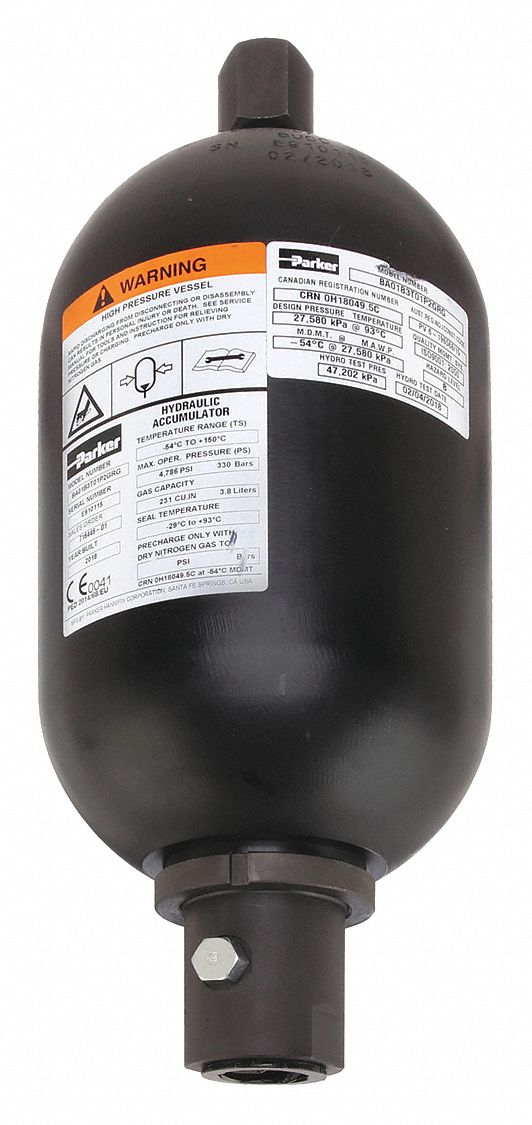 PARKER, 231 cu in Fluid Volume, 222 cu in, Bladder Accumulator - 4VV74 ...