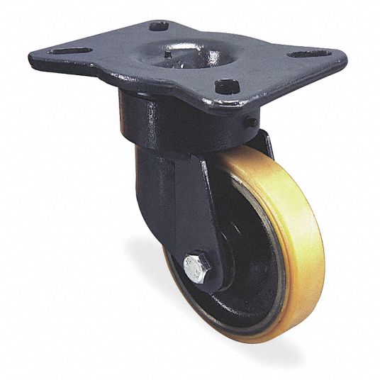 Plate Caster, Kingpinless Swivel, Polyurethane, 2420 lb, 8 in Wheel Dia ...