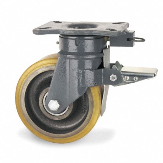 Plate Caster, Kingpinless Swivel, Polyurethane, 4400 lb, 10 in Wheel ...