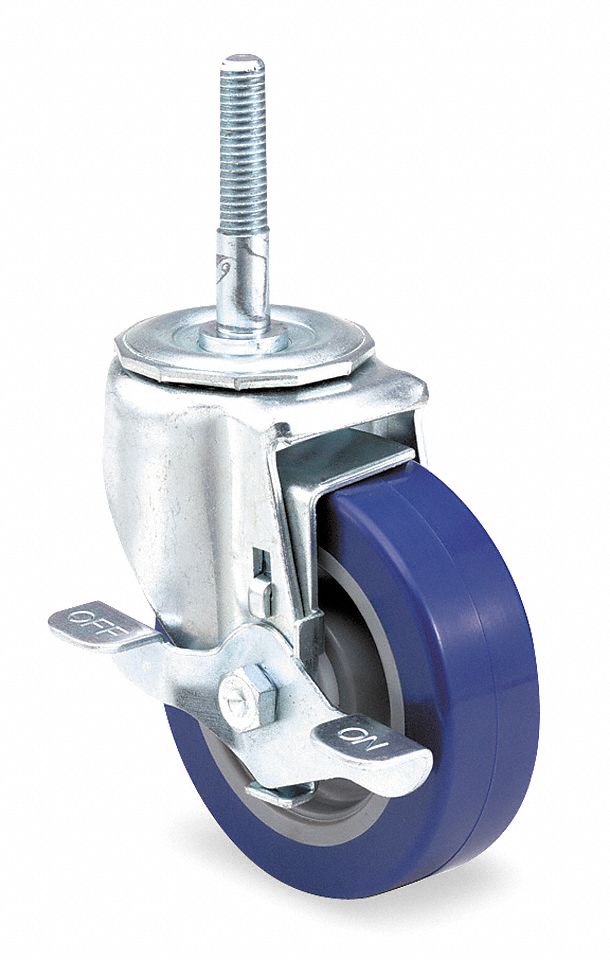 Swivel Stem Caster w/Brake, 4 in Wheel Dia., 275 lb Load Rating - Grainger