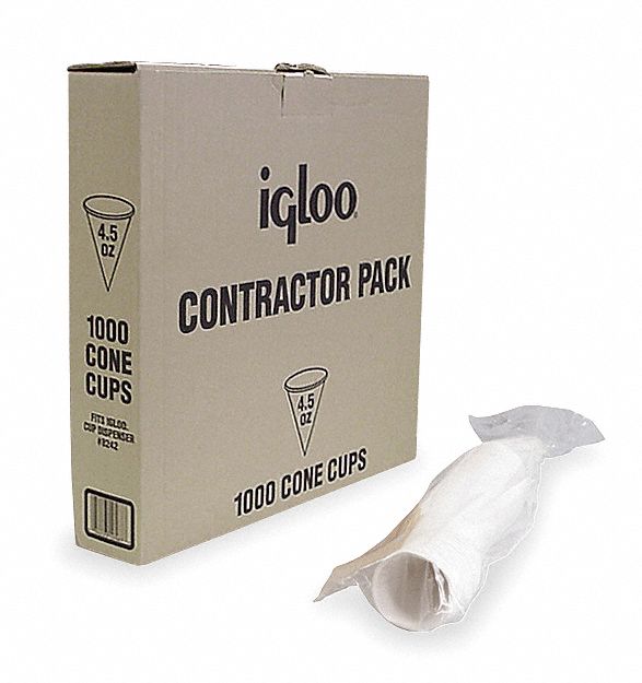 Paper Disposable Cone Cup, White, 1000 PK - Grainger