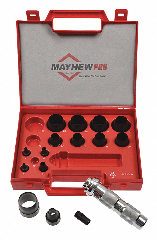 MAYHEW Metric Hollow Punch Set: 1/2 in_3/4 in_1 in_4 3/4 in Overall Lg ...