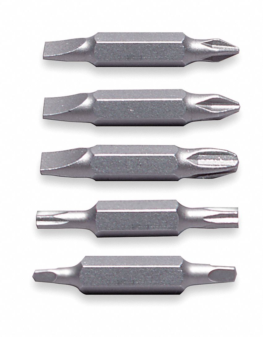 5-Piece Screwdriver Bit Set, 1/4 in Hex Shank Size - Grainger