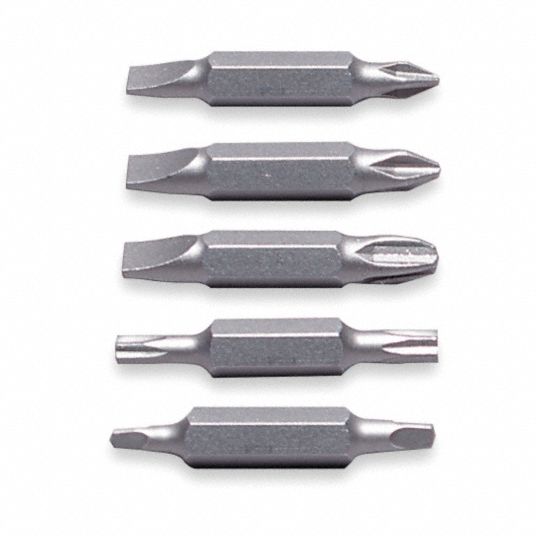 5-Piece Screwdriver Bit Set, 1/4 in Hex Shank Size - Grainger