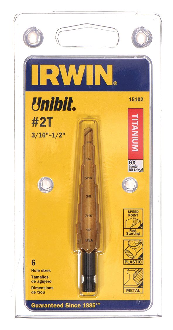 IRWIN, 3/16" to 1/2", TiN-Coated HSS, Step Drill Bit - 4XK67|15102 ...