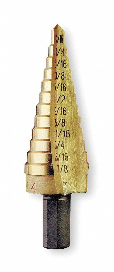 Step Drill Bit, 3/16 in to 7/8 in Size Range - Grainger