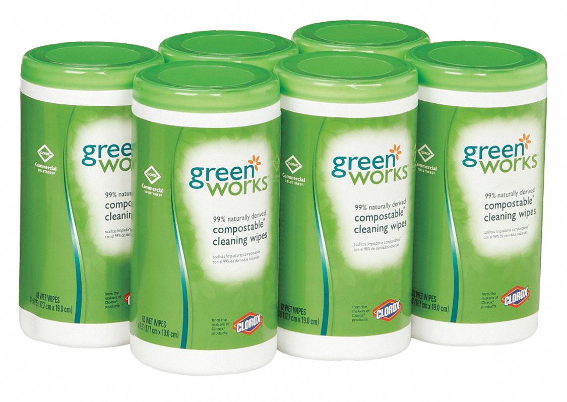 GREEN WORKS, Canister, 62 ct Container Size, Natural Compostable Wipes ...