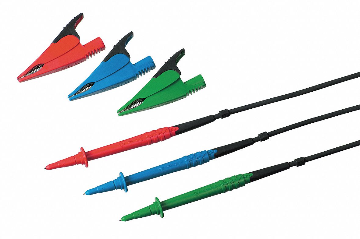 FLUKE Test Lead Kit: (3) Alligator Clips/(3) Test Probes, 1503/1507 ...