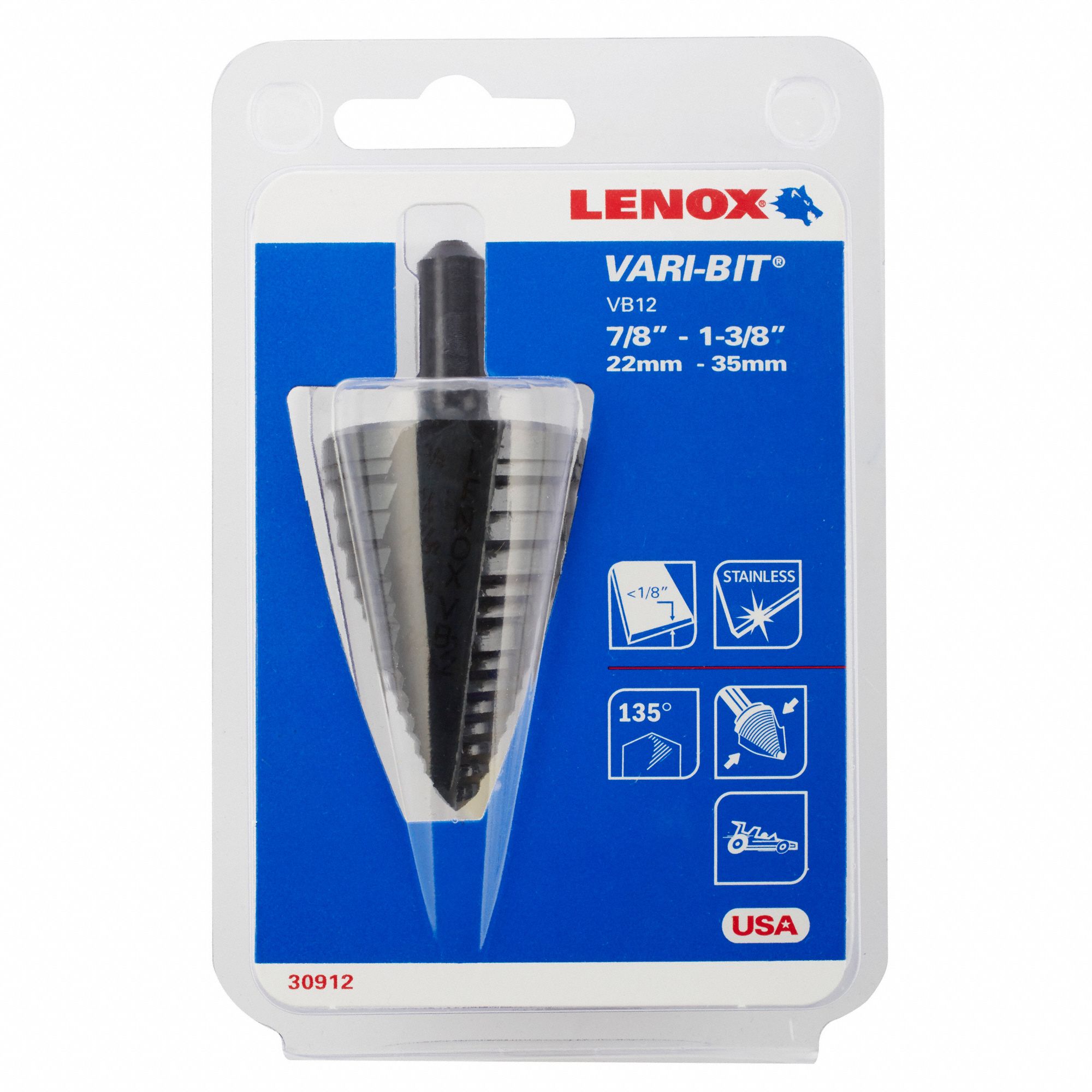 LENOX Step Drill Bit, High Speed Steel, 7/8 in to 1 3/8 in Size Range ...