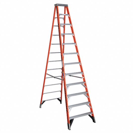 WERNER, 12 ft Ladder Size, Fiberglass, Stepladder - 4XN75|7412 - Grainger