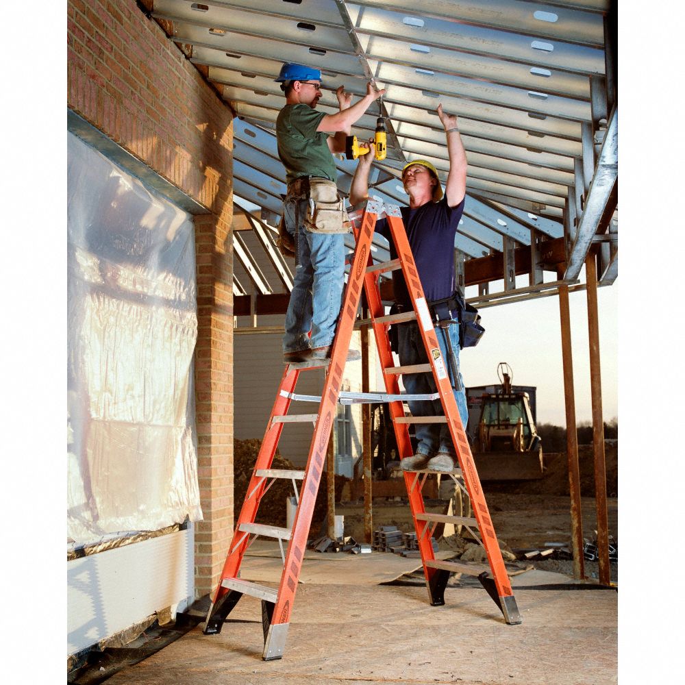 WERNER Twin Stepladder: 8 ft Ladder Ht, 7 Steps, 375 lb Load Capacity ...