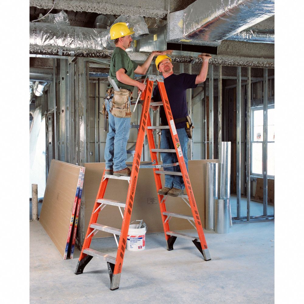 WERNER Twin Stepladder: 8 ft Ladder Ht, 7 Steps, 375 lb Load Capacity ...