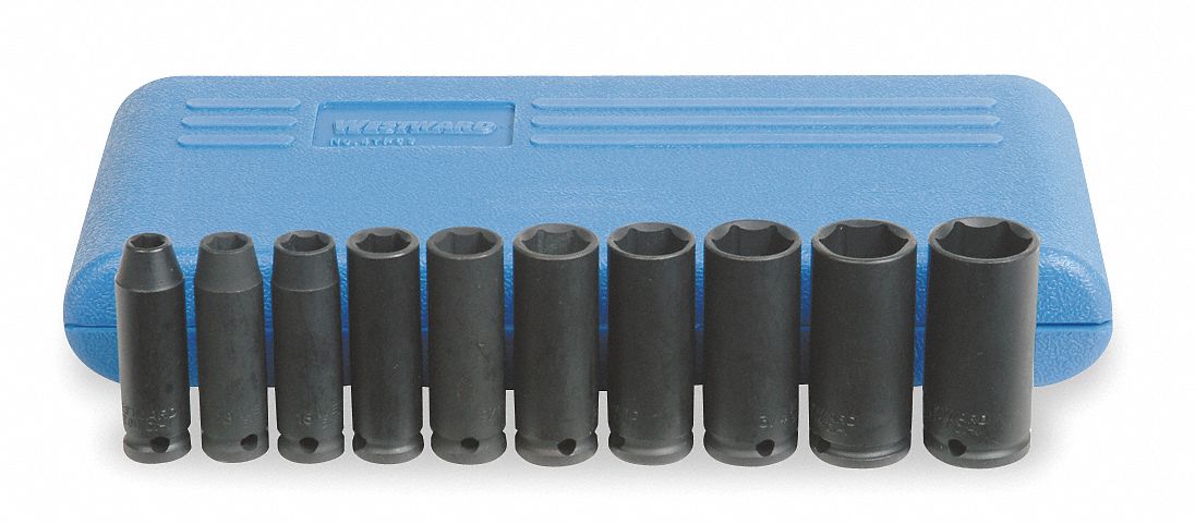 WESTWARD Impact Socket Set: 3/8 in Drive Size, 10 Pieces, 5/16 in to 7/8 in Socket Size Range ...