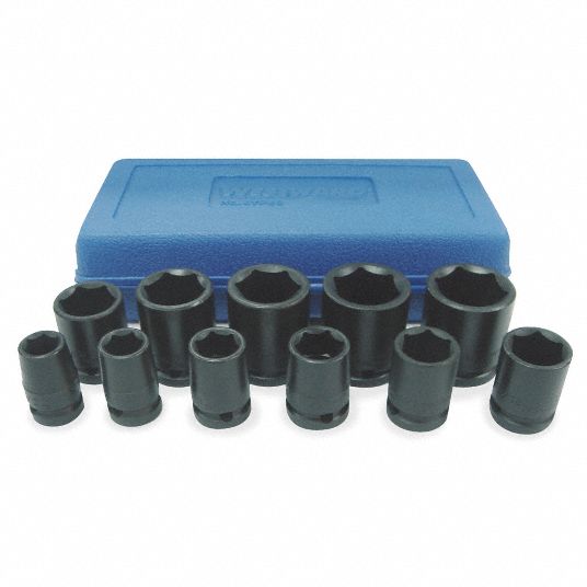 WESTWARD Impact Socket Set: 1/2 in Drive Size, 11 Pieces, 1/2 in to 1 1/8 in Socket Size Range ...