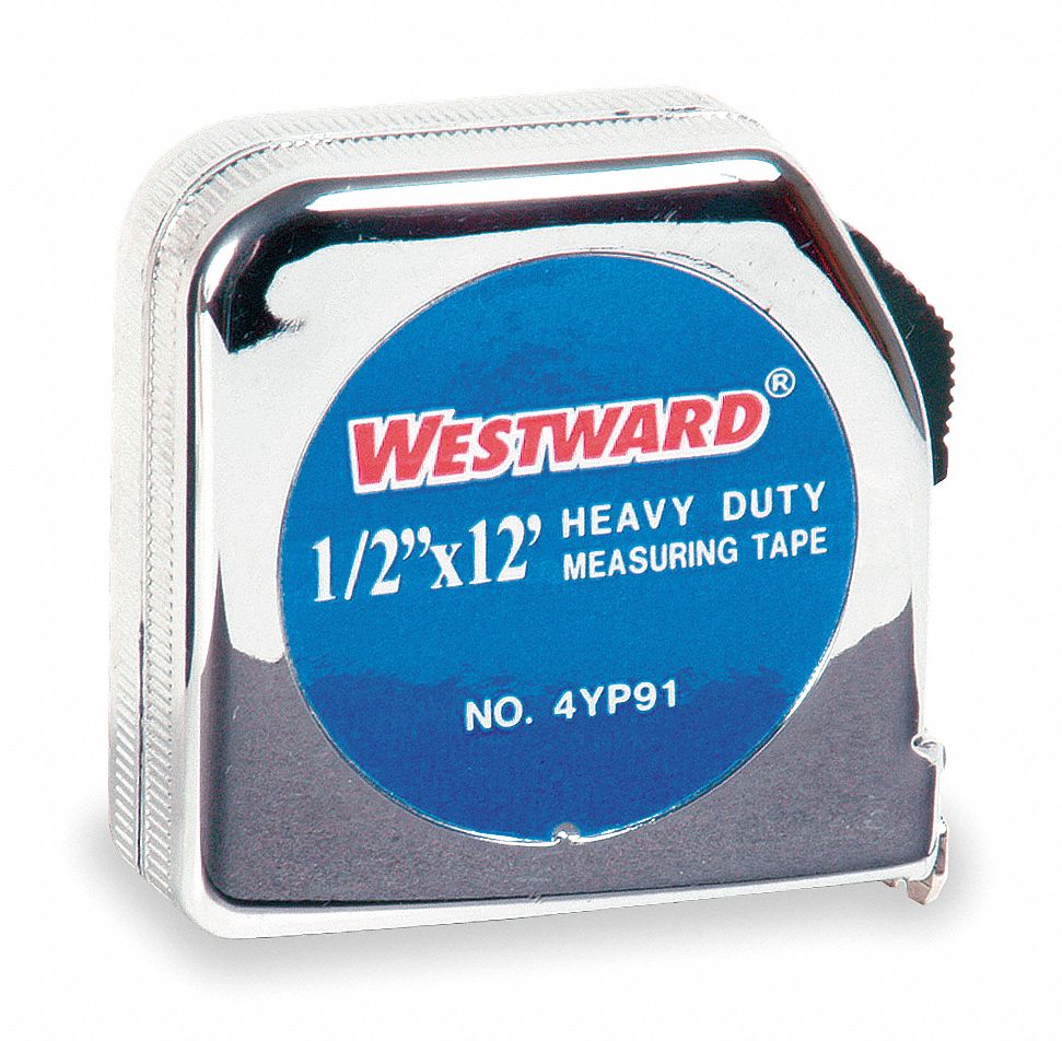 WESTWARD 12 ft. Steel Tape Measure, Chrome - 4YP91|4YP91 - Grainger