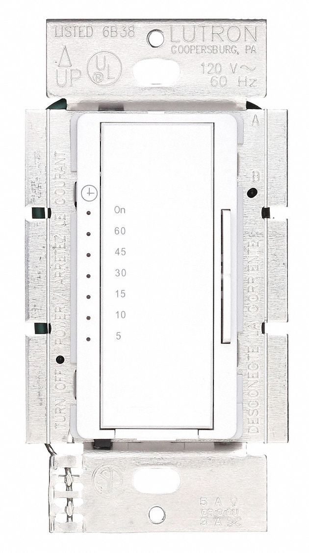 LUTRON, 1 hr Max, 5 min Min, Countdown Timer - 4YPG3|MA-T51-WH - Grainger
