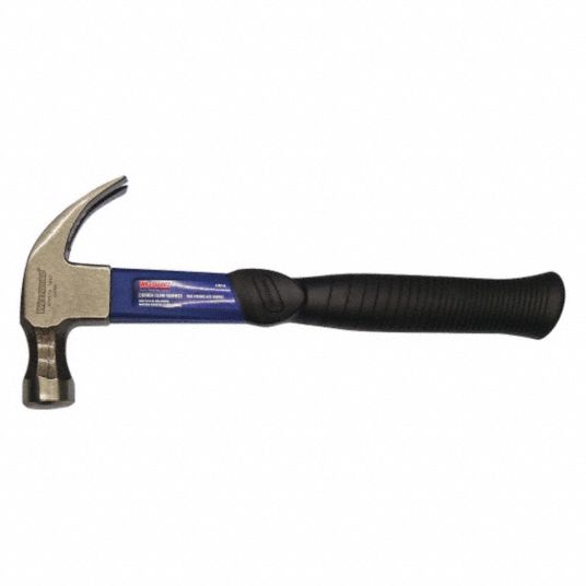 WESTWARD Curved Claw Hammer: Steel, Textured Grip, Fiberglass Handle ...
