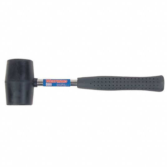 WESTWARD Rubber Mallet: Steel Handle, 16 oz Head Wt, 2 1/4 in Dia, 3 5/ ...