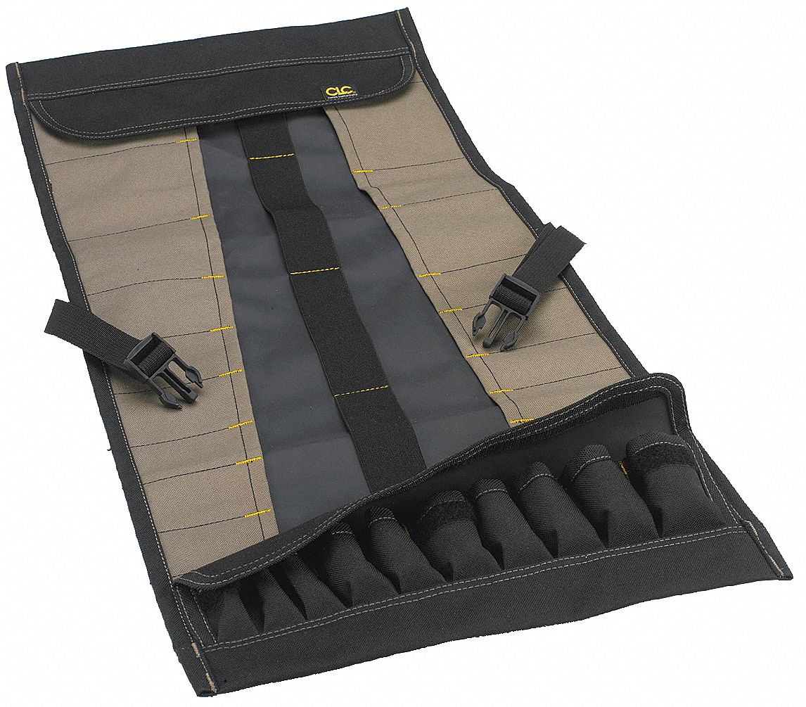 Tan/Black, Socket/Tool Roll Pouch, Polyester - Grainger