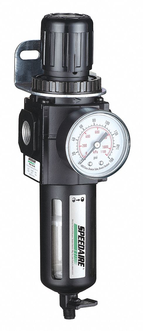 SPEEDAIRE Filter-Regulator: 3/8 in NPT, 120 cfm, 40 micron, 5 psi to ...