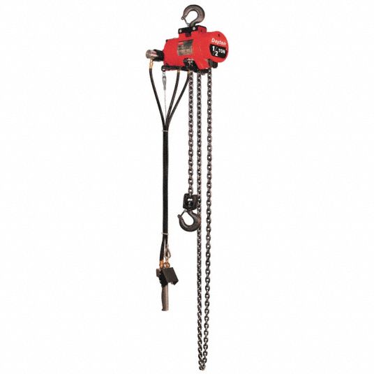 Air Chain Hoist, 500 lb Load Capacity, 10 ft Hoist Lift, Hook Mounted ...