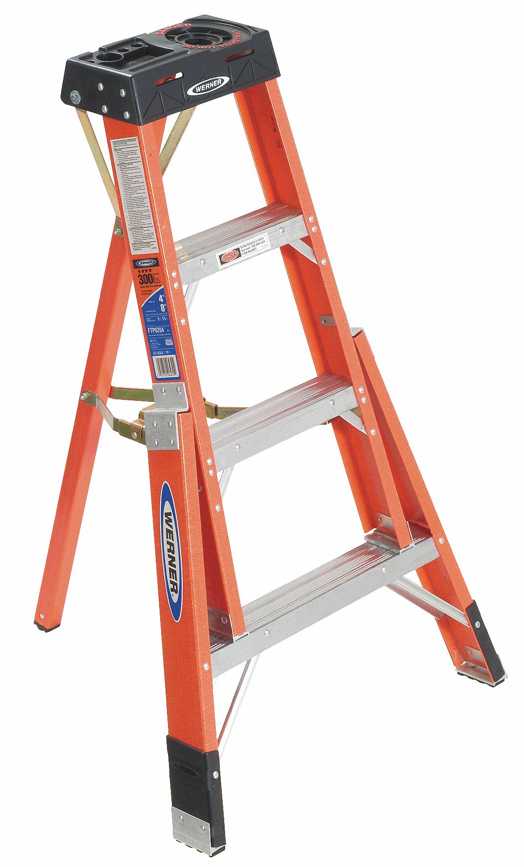 WERNER, 4 ft Ladder Size, Fiberglass, Tripod Stepladder - 4ZY19|FTP6204 ...