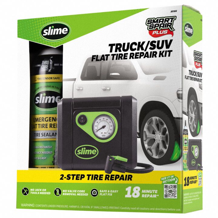 SLIME, 100 psi Max Air Pressure, 1 1/2 ft Hose Lg, Tire Repair Kit ...
