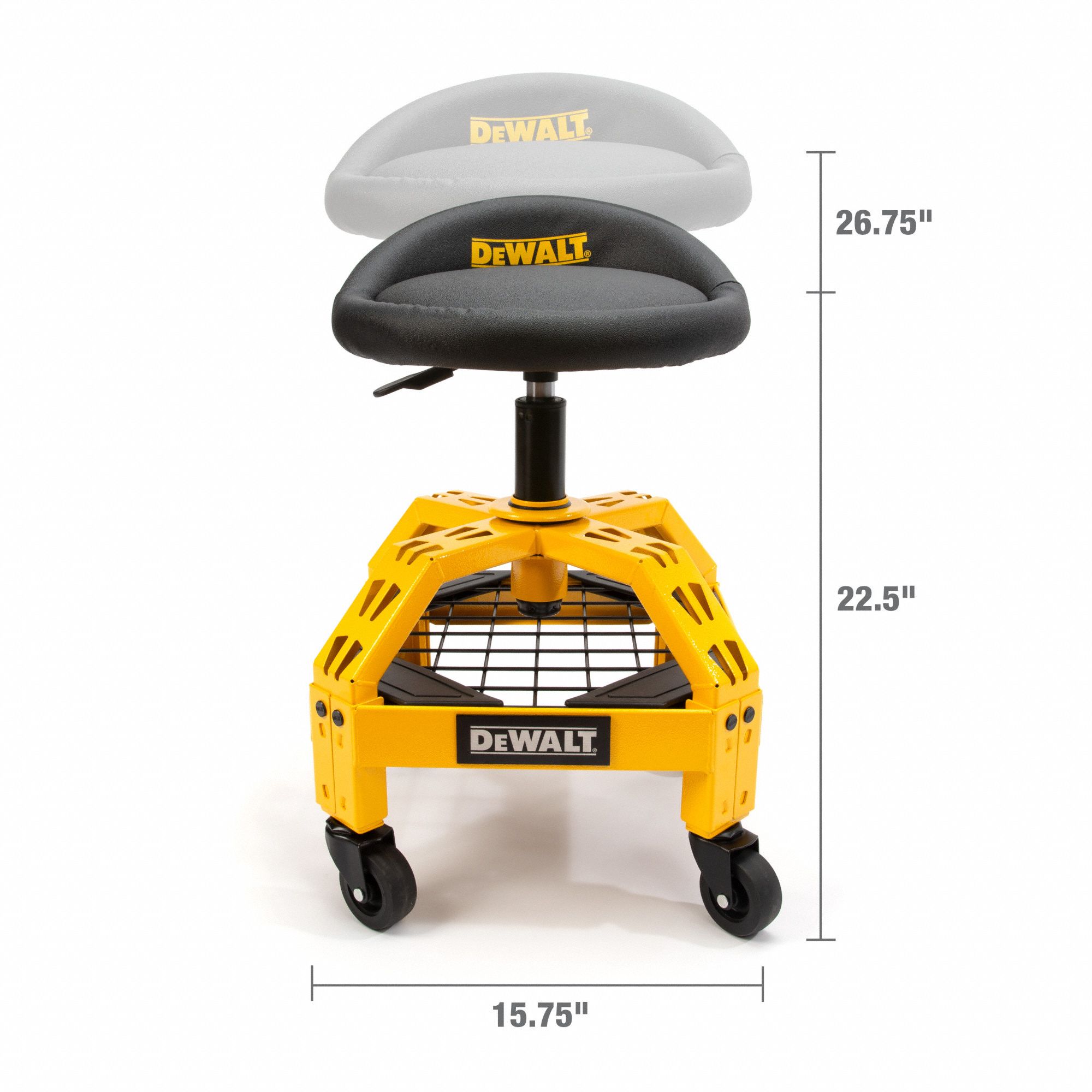 DEWALT Shop Stool: 23 1/2 in Overall Ht, Pneumatic Lever, 22 1/2 in min ...