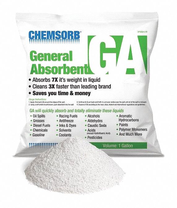 CHEMSORB, 0 gal Volume Absorbed per Pkg., 1 lb Wt, General Absorbent ...