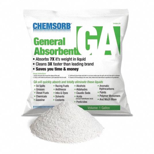 CHEMSORB, 0 gal Volume Absorbed per Pkg., 1 lb Wt, General Absorbent ...