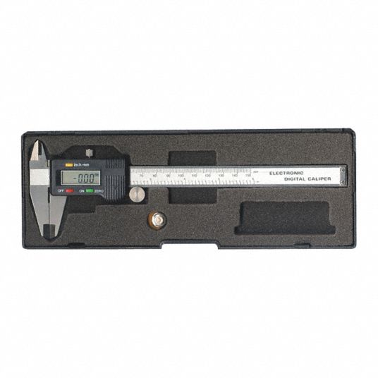Digital Caliper,6in,SS W/Case,4 Button - Grainger