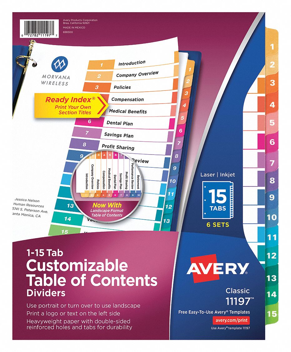 AVERY, 1 to 15 Tabs, 15 Tabs, Index Tabs - 50MT15|11197 - Grainger