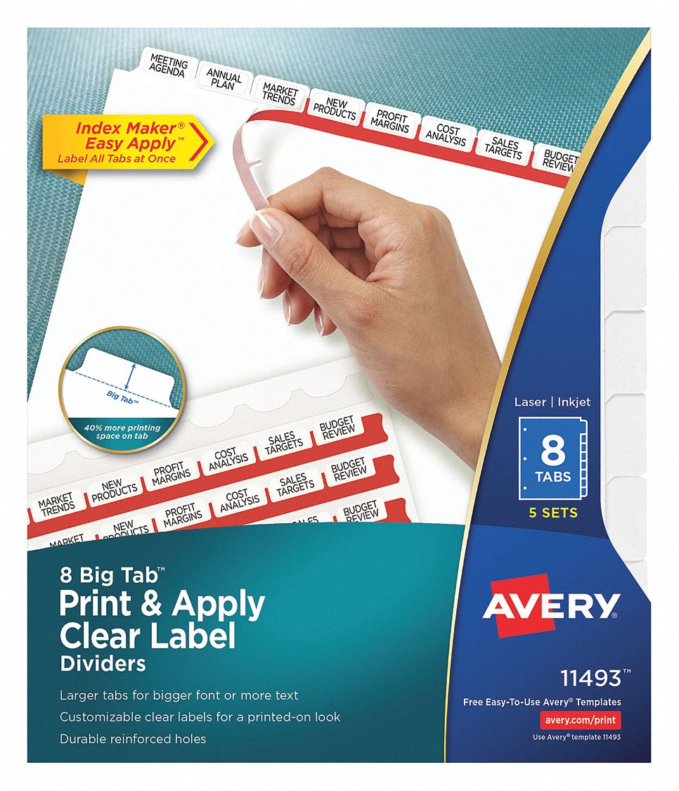 AVERY, Blank, 8 Tabs, Index Tabs - 50MT46|11493 - Grainger