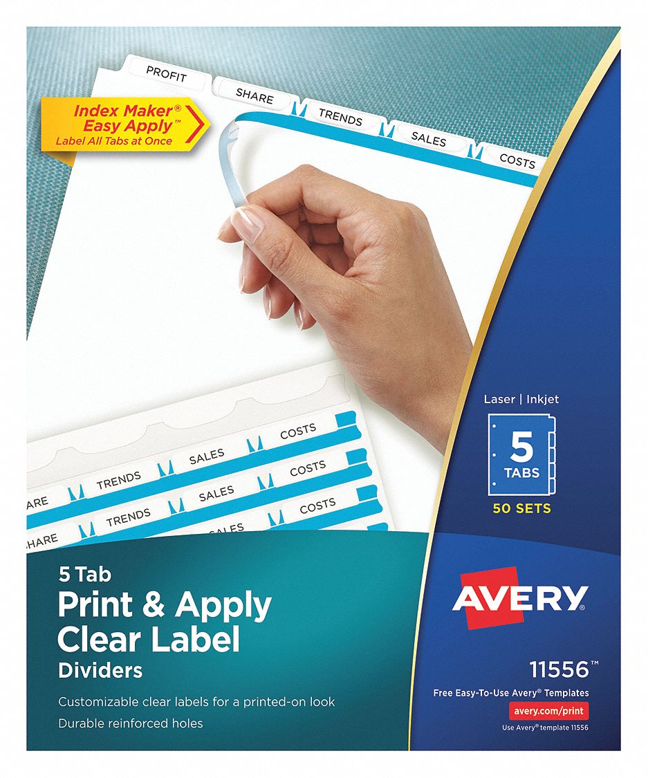 AVERY, Blank, 5 Tabs, Index Tabs - 50MT59|11556 - Grainger