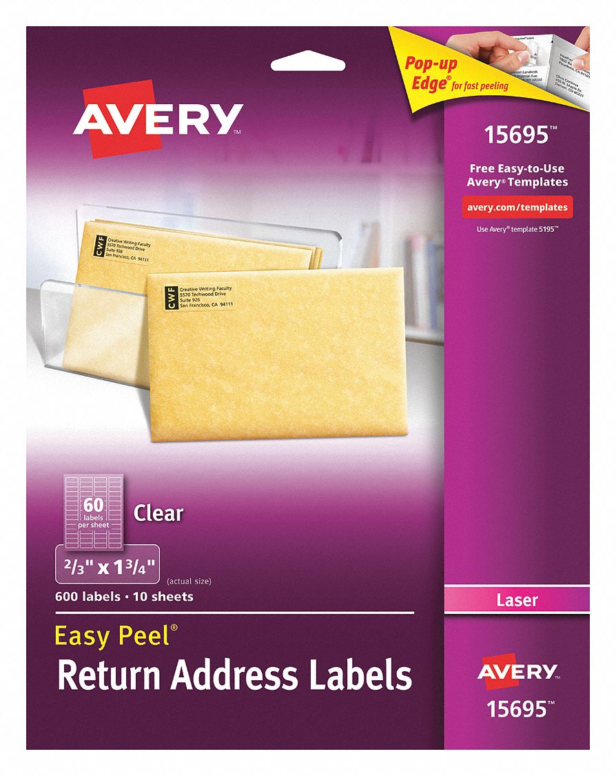 AVERY, 600, PK, Easy Peel(R) Clear Mailing Labels - 50MT94|15695 - Grainger
